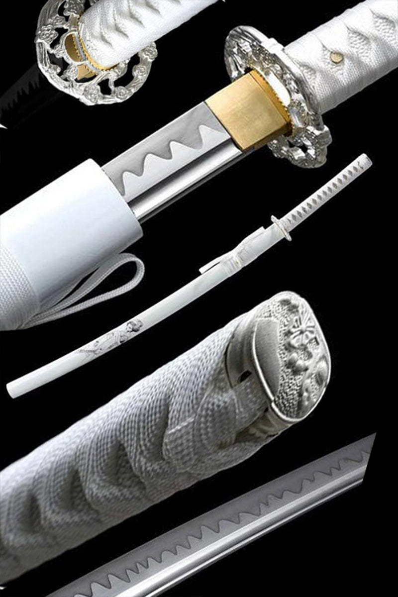 White Katana, Real Samurai Sword, Dragon Katana For Sale With White Sc ...