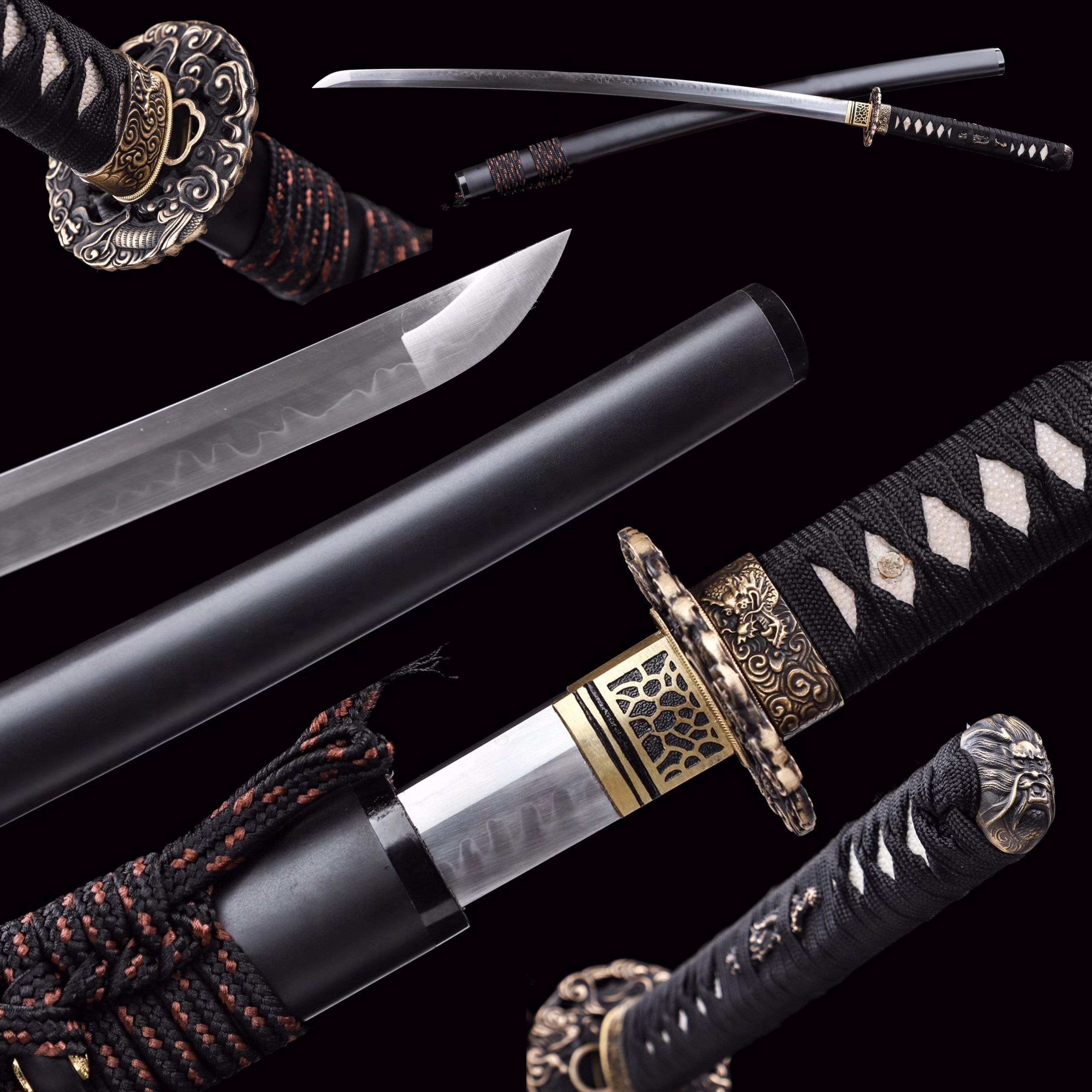 Hand Forged Carbon Steel With Clay Tempered Samurai Swords Dragon Kata ...