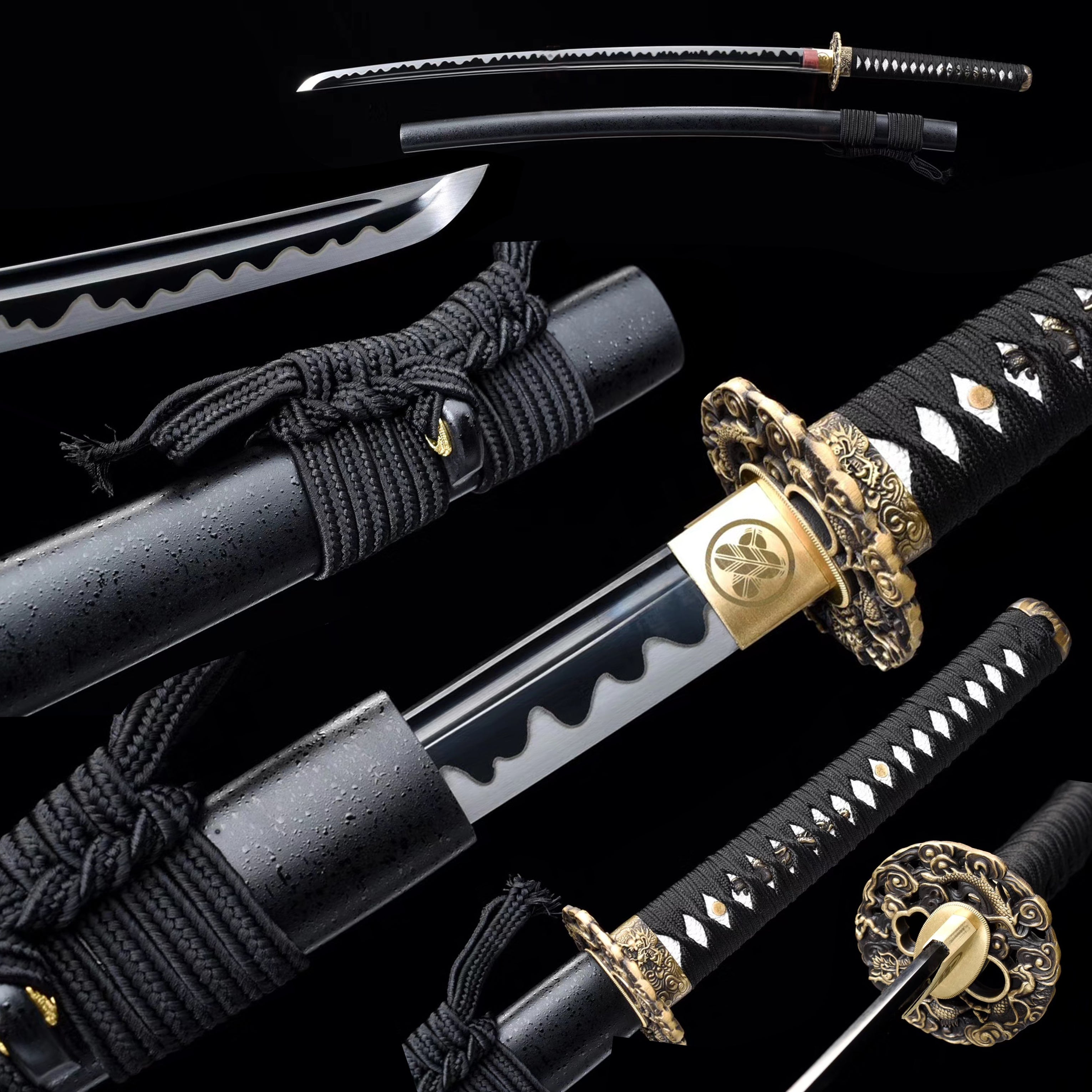 Handmade Katana Manganese Steel Color Treated Black Blade Samurai Swor ...